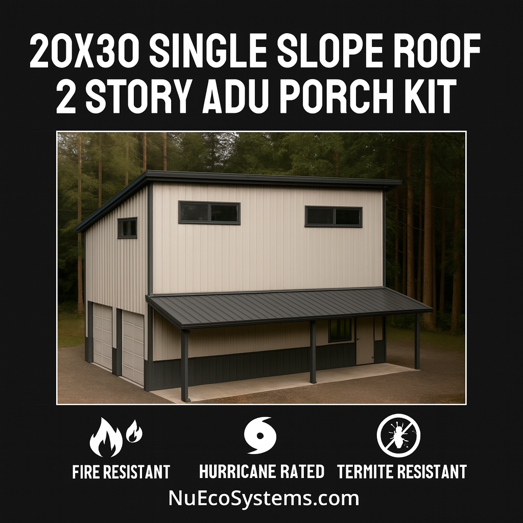 20 X 30 SINGLE SLOPE 2 STORY ADU PORCH KIT - Factory 2U Steel Buildings